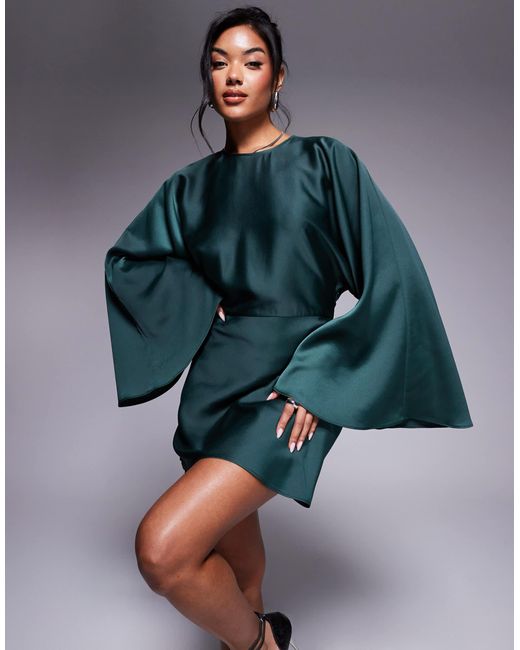 ASOS Satin Batwing Playsuit With Skort Detail in Blue | Lyst