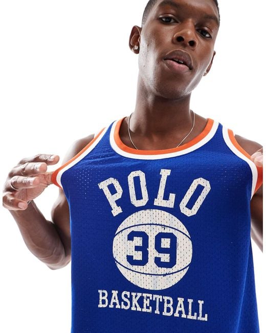 Polo Ralph Lauren Mesh Logo Basketball Vest in Blue for Men | Lyst