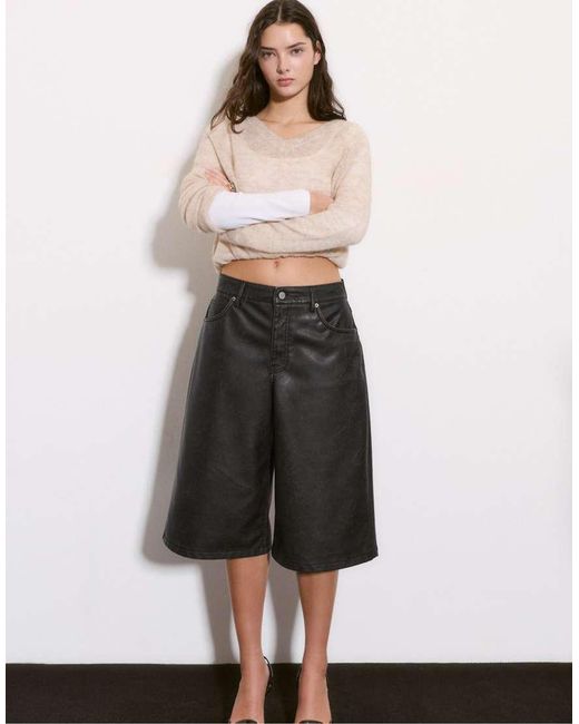 Pull&Bear Leather Effect Jorts in Brown | Lyst UK