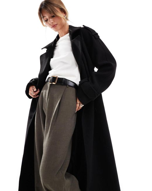 ASOS Formal Faux Wool Trench Coat in Black | Lyst