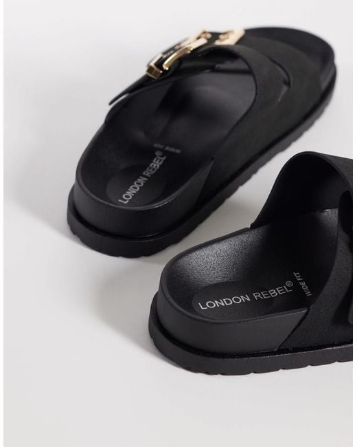 London Rebel Morgan Double Buckle Flat Sandals in Black | Lyst