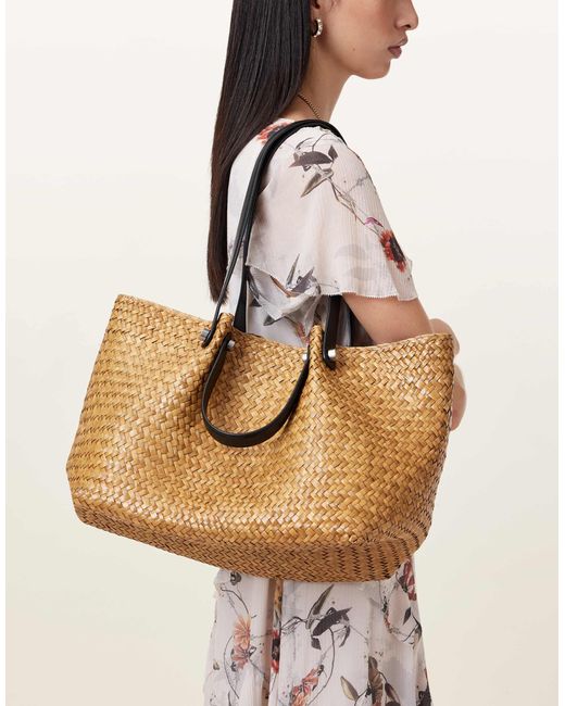 AllSaints Allington Paper Straw Tote in Natural | Lyst