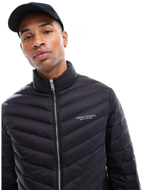 ARMANI EXCHANGE Logo Lightweight Puffer Jacket in Blue for Men Lyst UK