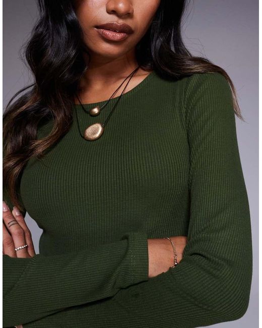 ASOS Ribbed Maxi Dress With Split in Green | Lyst UK