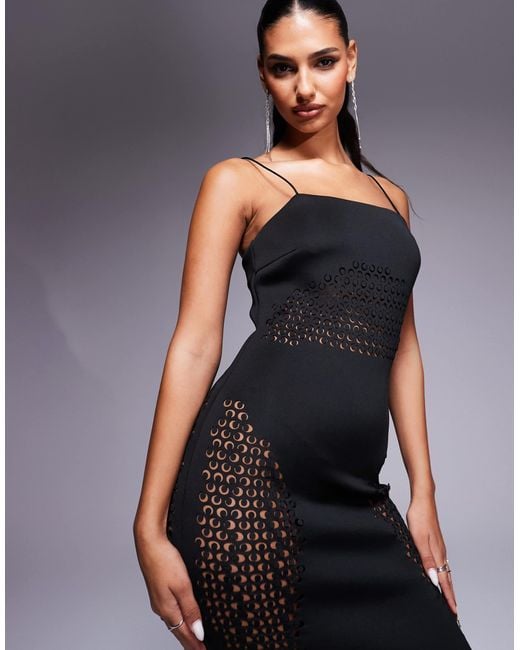 ASOS Laser Cut Maxi Dress With Skinny Straps in Blue | Lyst