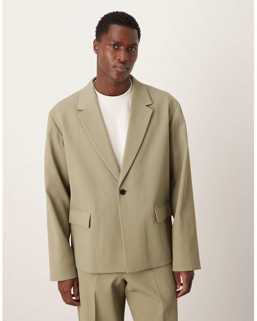 ASOS Ribbed Fabric Boxy Suit Jacket in Natural for Men | Lyst UK