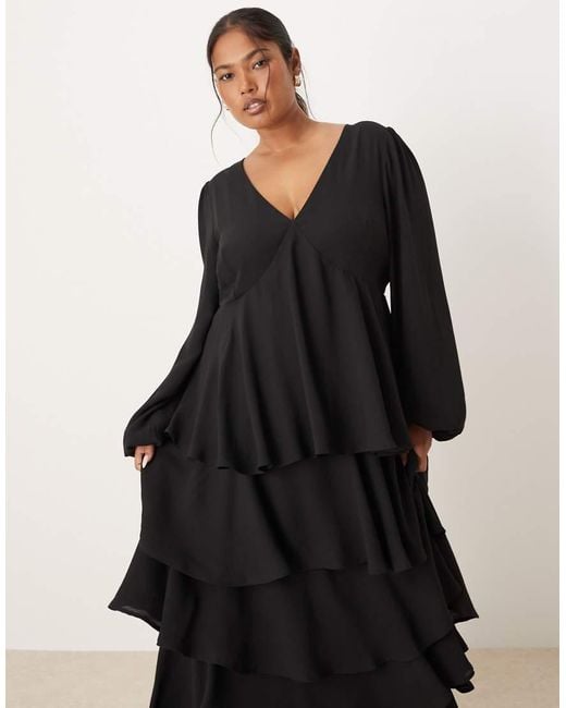 Pretty Lavish Curve Ashton Ruffle Maxi Dress in Black | Lyst UK