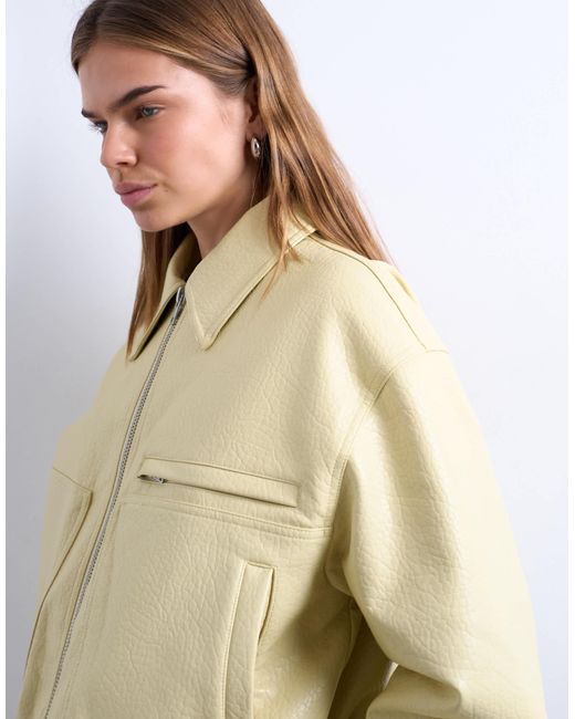 TOPSHOP Faux Bubble Leather Cropped Bomber Jacket in Blue | Lyst