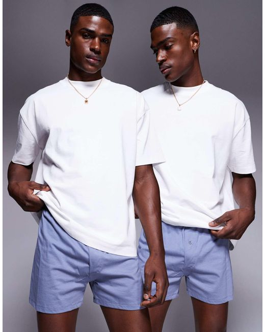 ASOS 2 Pack Jersey Boxer With Woven Patch in Blue for Men | Lyst