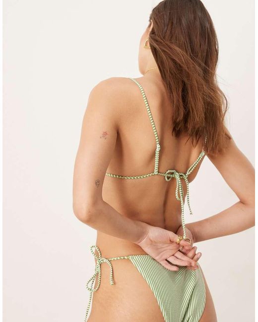 ASOS Anna Seersucker Triangle Bikini Top in Green | Lyst UK
