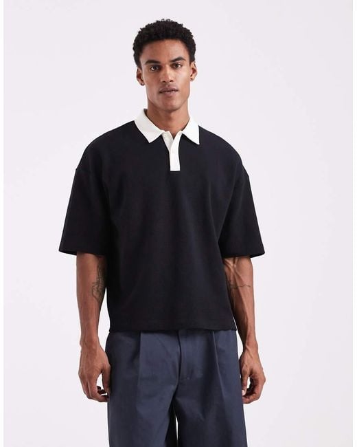 ASOS Oversized Boxy Polo With Contrast Collar in Blue for Men | Lyst UK