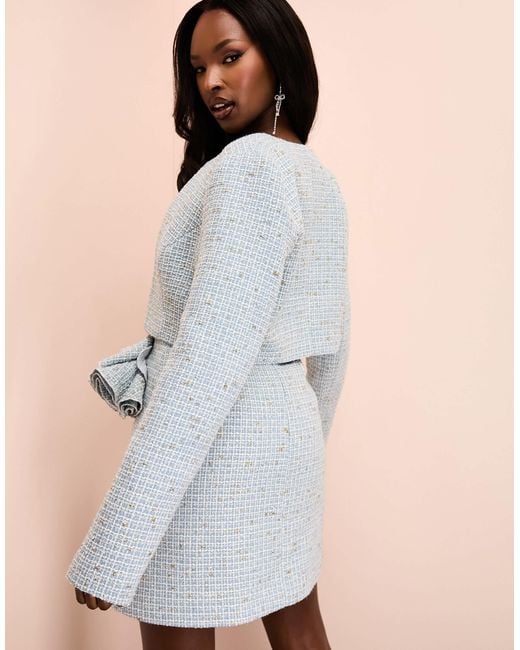 ASOS Boucle Cropped Blazer With Corsage Details in Blue | Lyst Canada