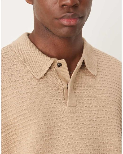 ASOS Oversized Boxy Fit Texture Knitted Polo in Natural for Men | Lyst UK