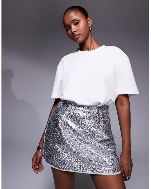 ASOS Fish Scale Sequin Mini Skirt in Blue | Lyst