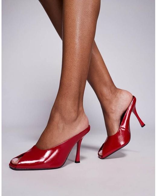 River Island Peep Toe Mule Heel in Red | Lyst UK
