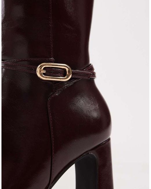 New Look Faux Leather Block Knee High Heeled Boots in Red | Lyst UK
