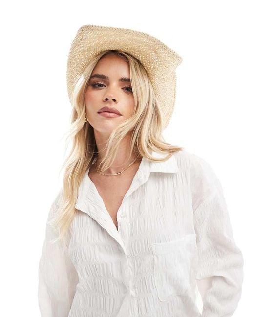 Accessorize Western Shell Bead Trim Hat in Natural | Lyst UK