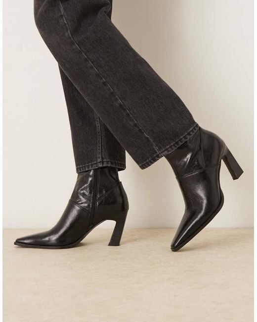 ASOS Estella Leather Chisel Toe Ankle Boots in Black | Lyst UK