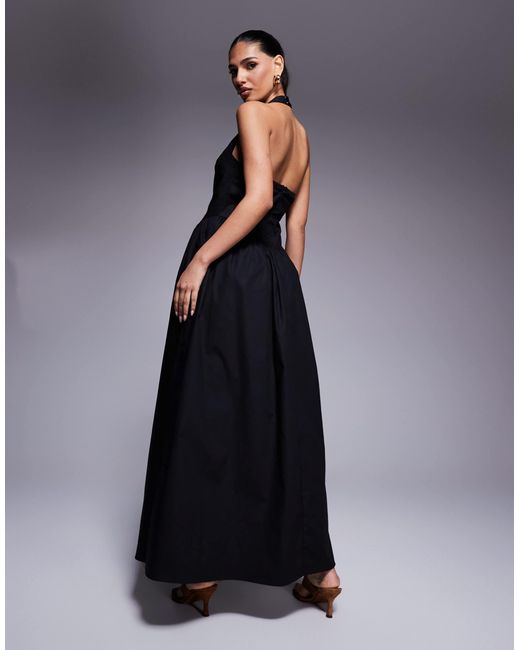 Kaiia Exclusive Poplin Square Neck Halter Maxi Dress in Blue | Lyst