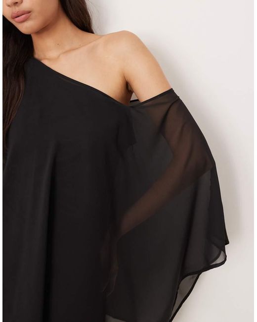 ASOS Satin Chiffon Mix One Shoulder Mini Dress in Black | Lyst UK