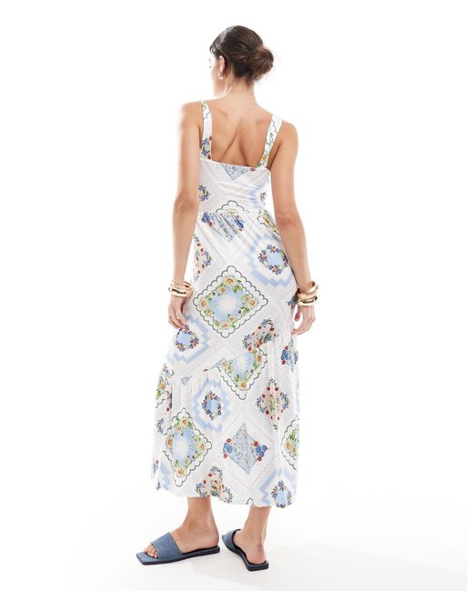 ASOS Built Up Strap Square Neck Midi Dress in White | Lyst