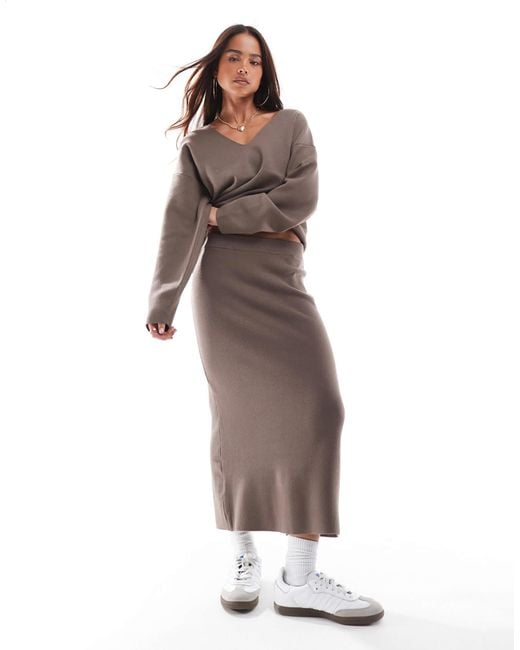 Object Structured Knit Midi Skirt Co-ord in Brown | Lyst