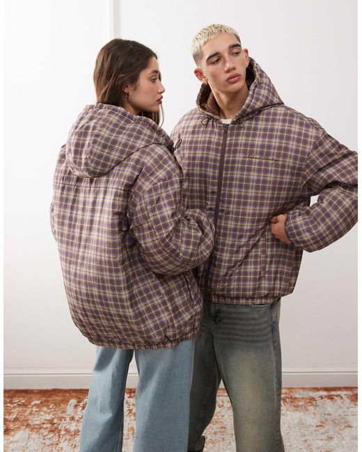 Reclaimed (vintage) Puffer Jacket Unisex With Drawstrings in Brown | Lyst