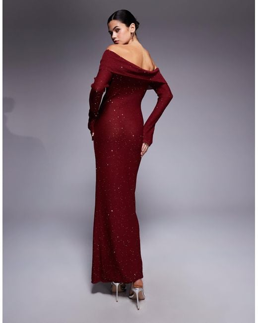 Kaiia Exclusive Off-shoulder Long Sleeve Sequin Knit Maxi Dress in Red ...
