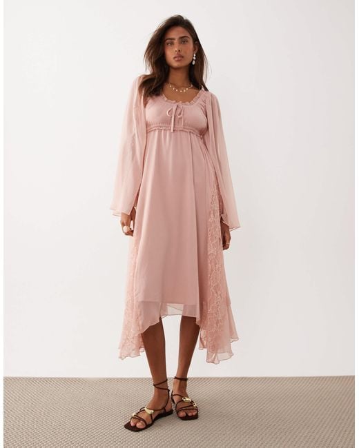 Miss Selfridge Chiffon Boho Maxi Dress in Pink | Lyst