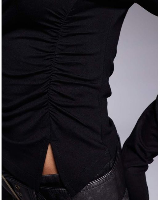 ASOS Gathered Side Top With Asymmetric Detail in Black | Lyst UK