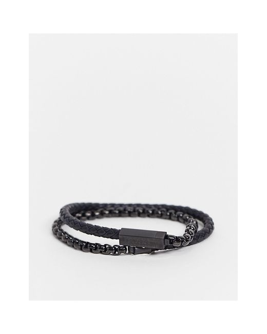 BOSS by HUGO BOSS Mens Leather Chain Double Wrap Bracelet in Black for ...