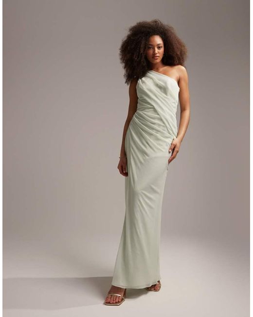 ASOS Bridesmaids One Shoulder Draped Maxi Dress With Split in Grey ...