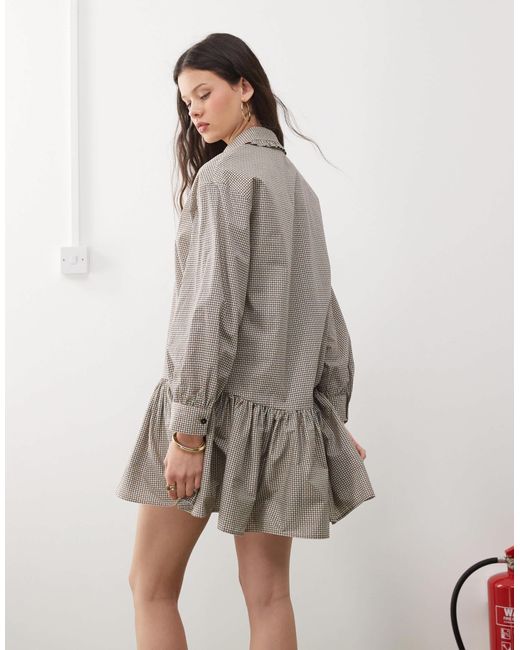 Collusion Drop Waist Shirt Dress in Natural | Lyst