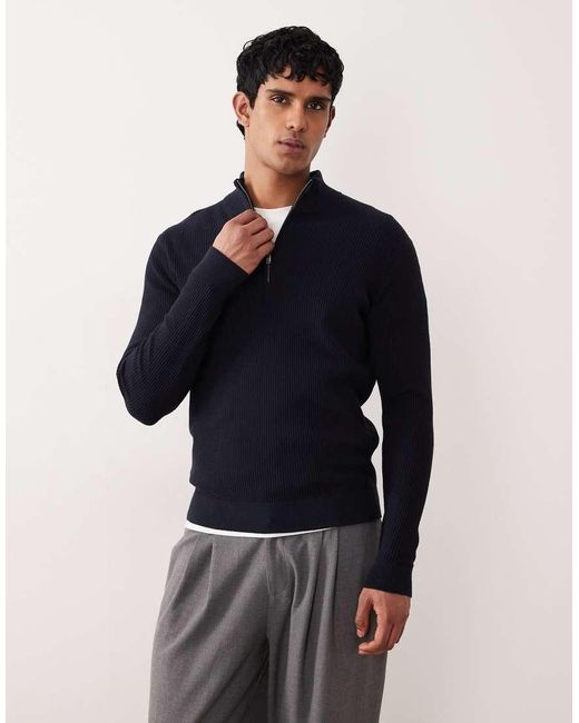 Mango Cotton Mix Quarter Zip Jumper in Blue for Men | Lyst UK
