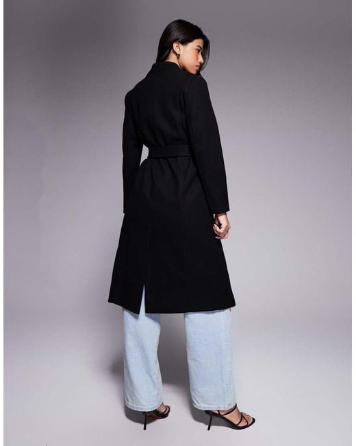 River Island Notch Belted Wrap Coat in Blue | Lyst UK