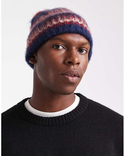 ASOS Knitted Stripe Beanie in Blue for Men | Lyst UK
