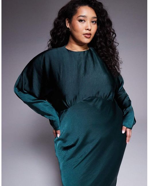 ASOS Asos Design Curve Satin Batwing Maxi Dress in Blue | Lyst UK