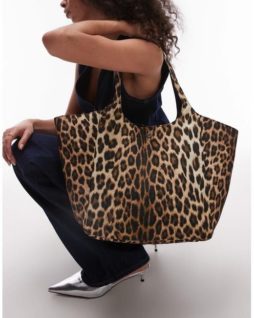 Mango Leopard Print Tote Bag in Black | Lyst