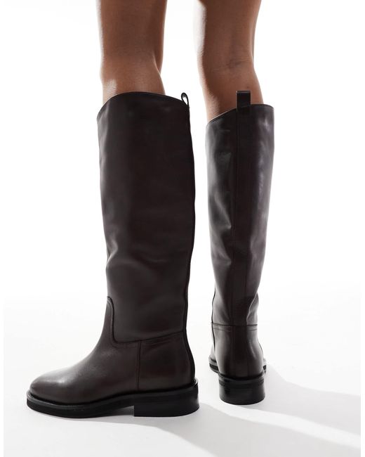 ASOS Cheltenham Smart Leather Knee Boots in Black | Lyst