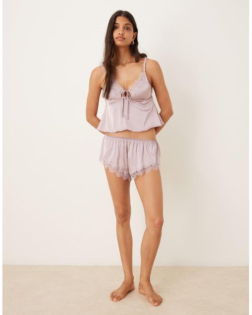 KAT THE LABEL Sorrento Satin Lace Short in Purple | Lyst UK