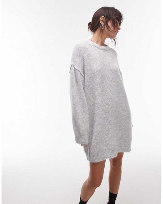 TOPSHOP Knitted Oversized Crew Mini Dress With Exposed Seam Detail in ...