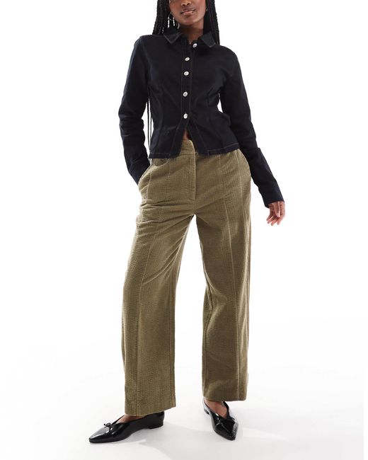 ASOS Cord Pants With Seam And Tab Detailing in Green | Lyst