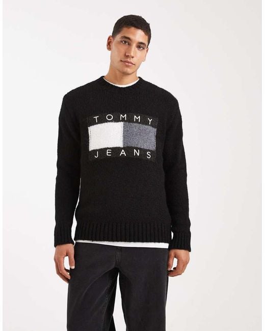 Tommy Hilfiger Large Flag Centre Logo Jumper in Black for Men | Lyst UK