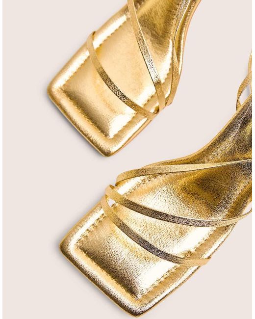 Public Desire Clover Metallic Square Toe Wrap Around Mid Heels in ...