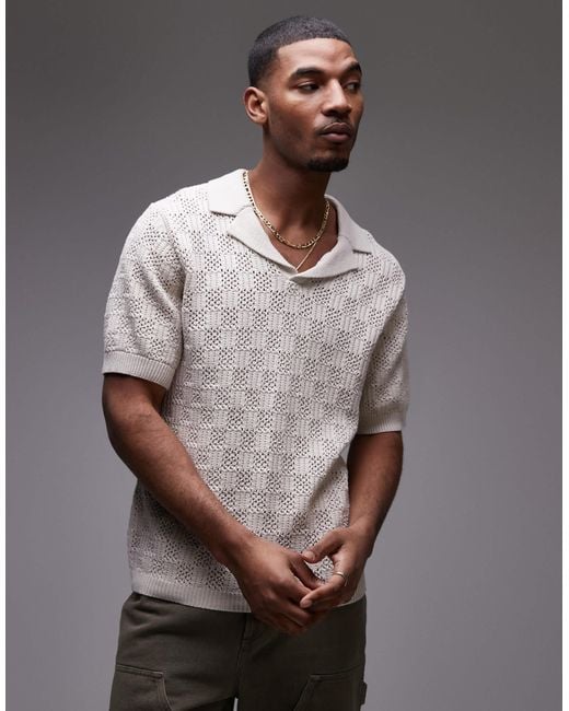 TOPMAN Crochet Pattern Polo in Gray for Men | Lyst
