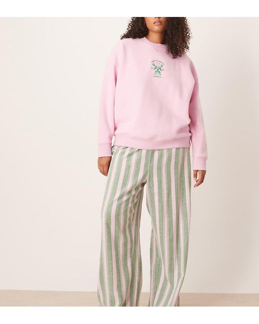 ASOS Asos Design Curve Logo Jersey Sweatshirt Pyjama Set With Woven ...