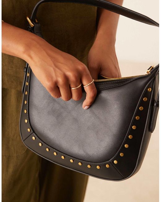 Mango Gold Stud Detail Shoulder Bag in Brown | Lyst