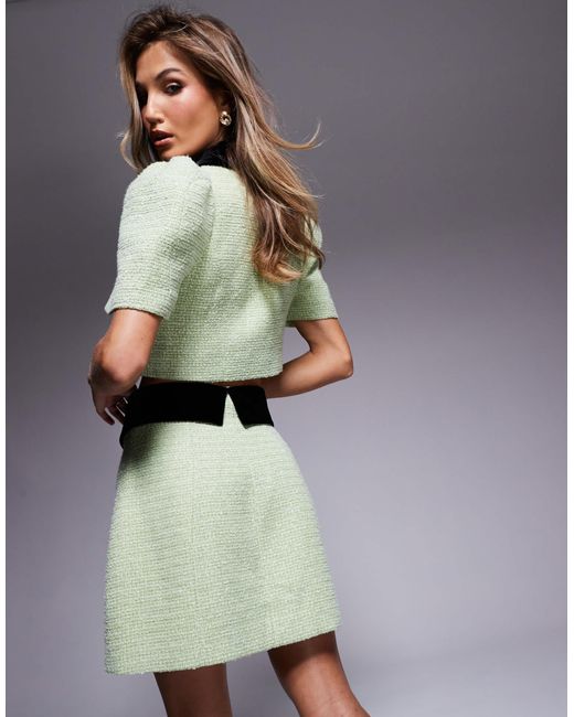 ASOS Boucle And Velvet Mini Skirt With Embellished Buttons in Green | Lyst
