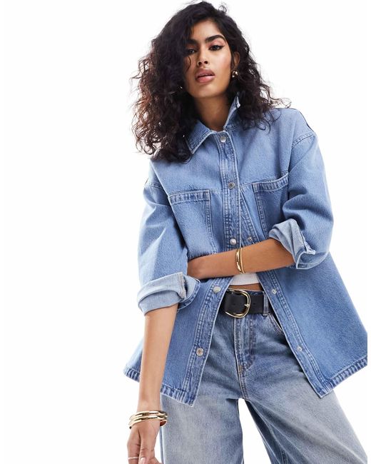 Stradivarius Denim Shacket in Blue | Lyst