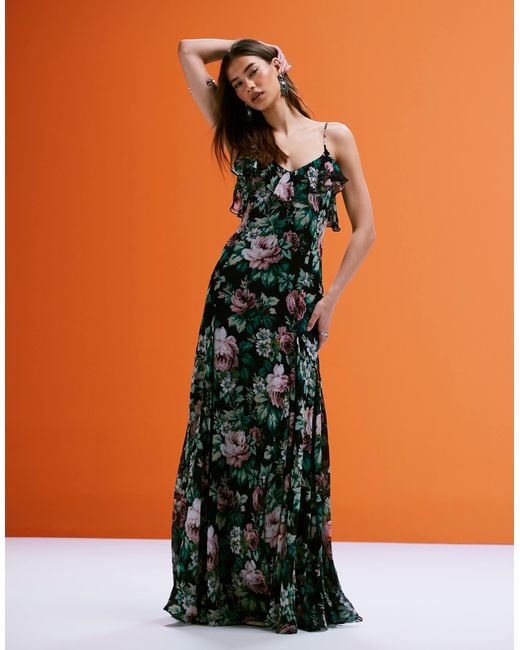 Mango Chiffon Ruffle Maxi Dress in Blue | Lyst